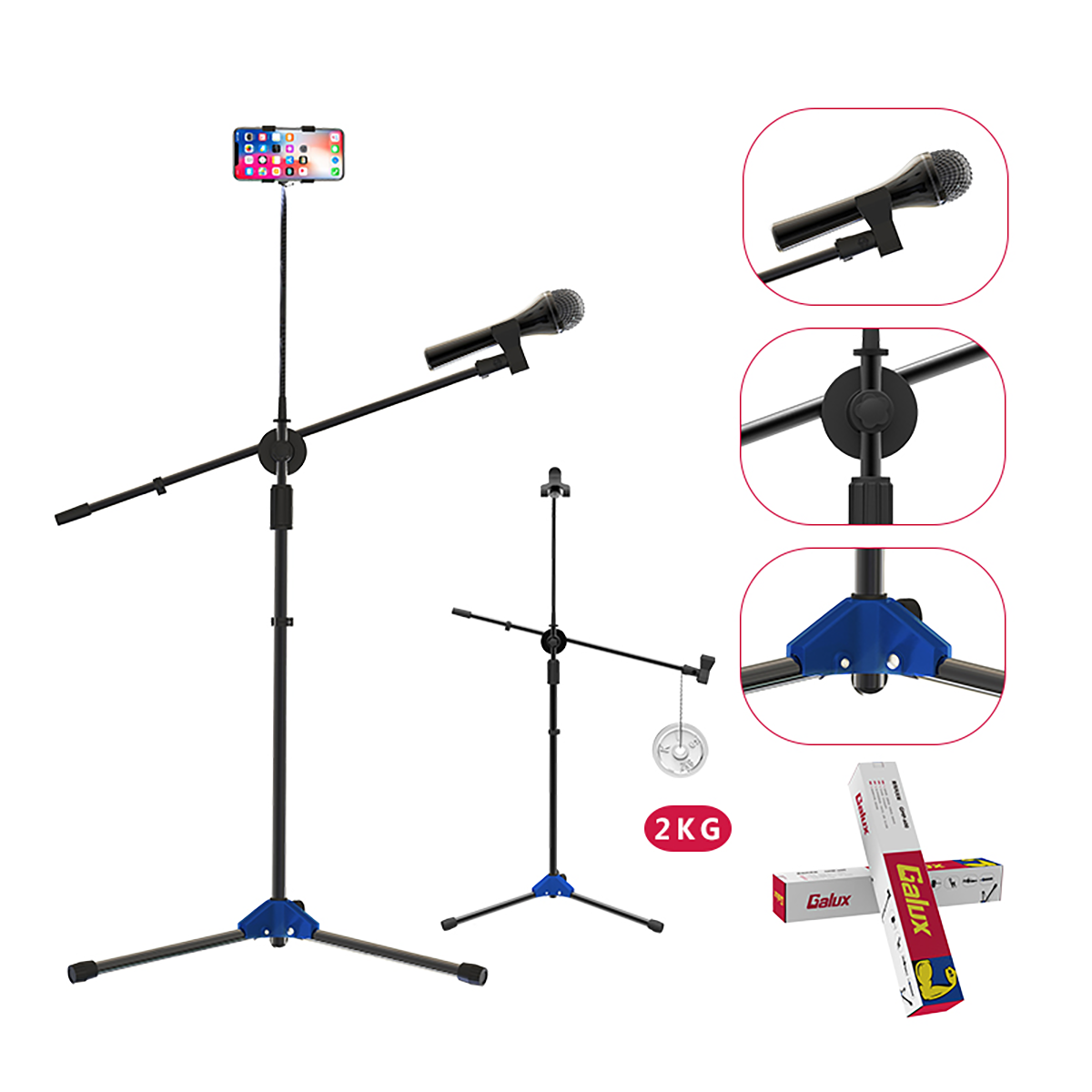 Galux Microphone Stand with Mobile Phone Holder | Guitar Bros